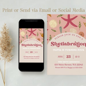 Shellabration Birthday Invitation Template, Seashell Invite, Mermaid ...