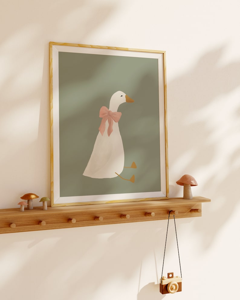 Silly Goose Wall Art Cute Goose Poster Sage Green Nursery Decor Farm ...