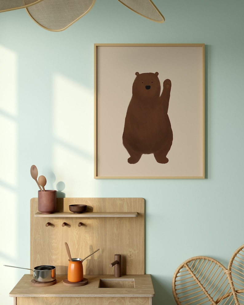 Beige Nursery Bear Wall Art Cute Bear Printable Neutral Bear Poster ...