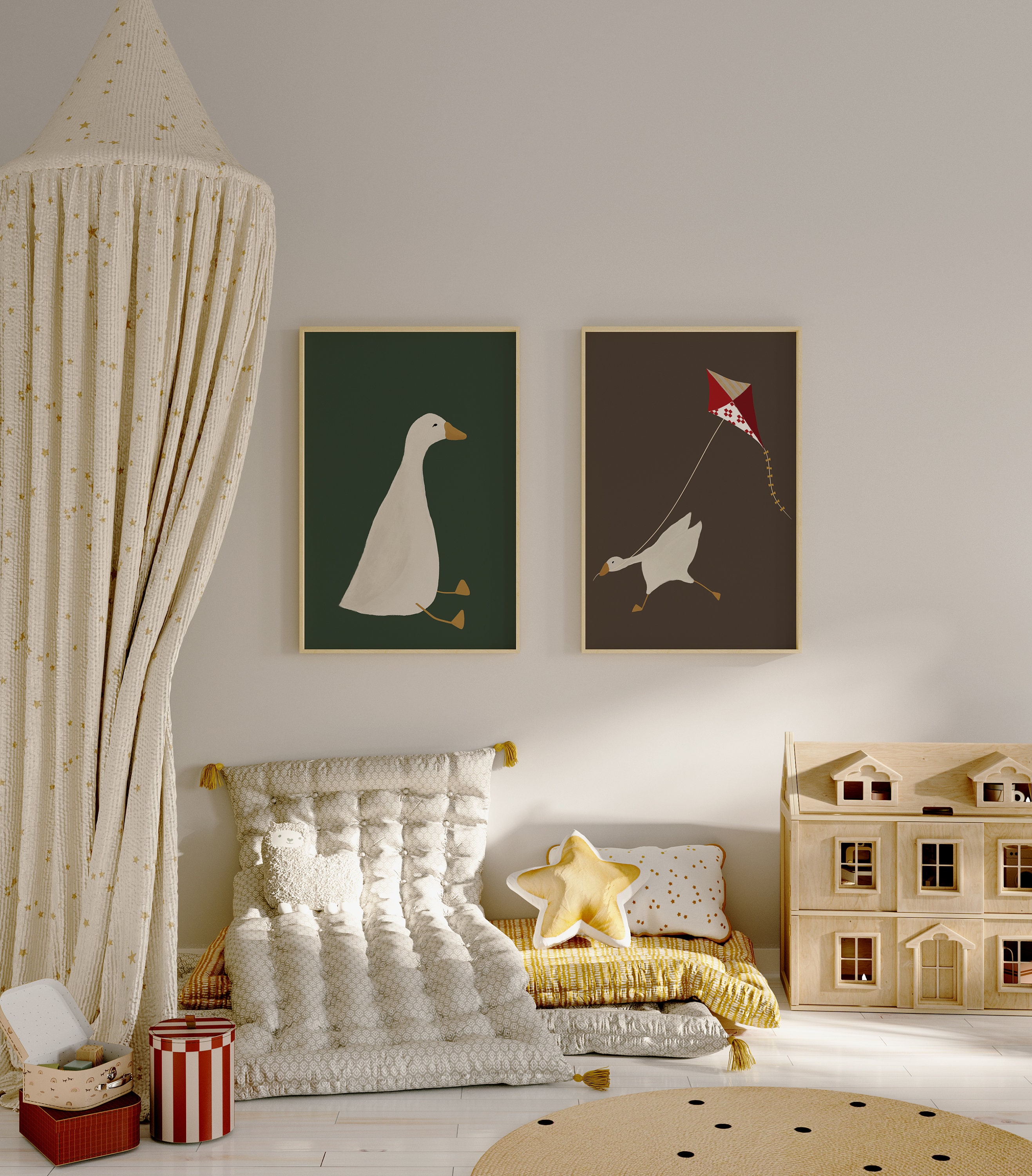 Silly Goose Wall Art, Cute Goose Poster, Dark Green Boy Nursery Decor ...