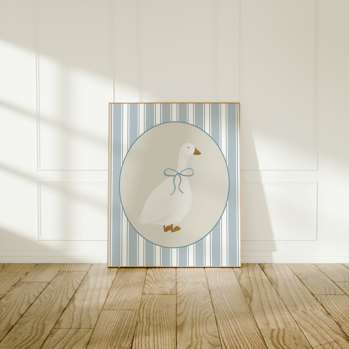 Cute Goose Poster Light Blue Stripes Nursery Decor Vintage Aesthetic ...