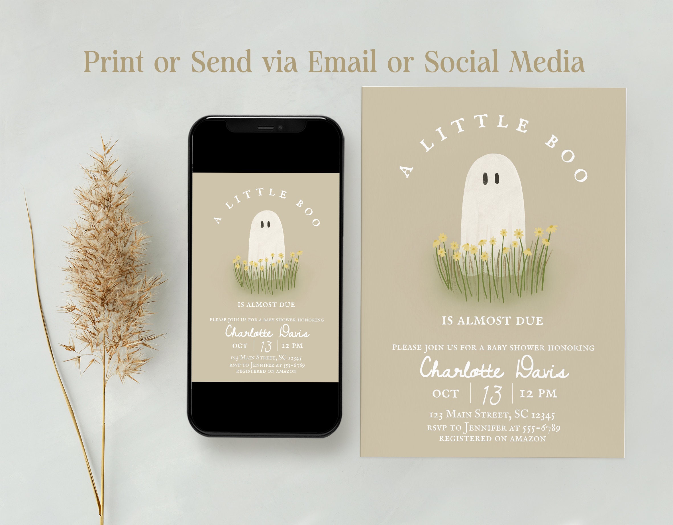 A Little Boo is Almost Due Shower Invitation, Halloween Baby Girl ...