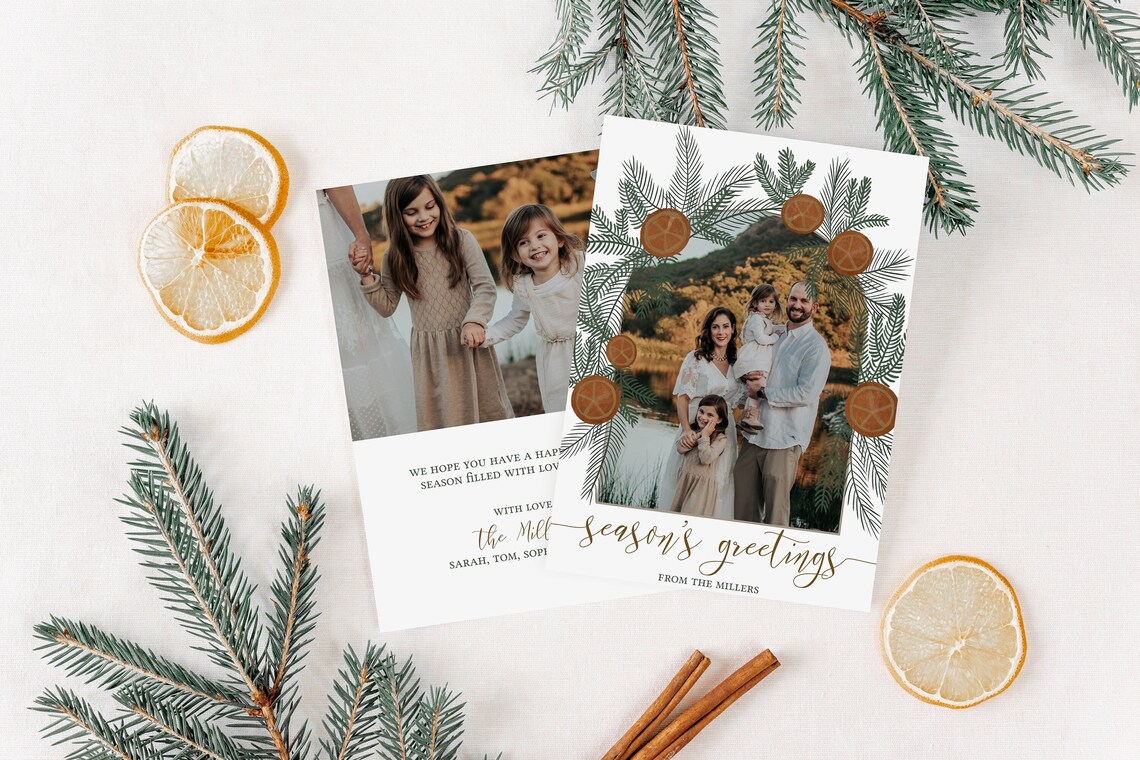 Photo Christmas Card Template Photo Holiday Card Garland Photo Holiday ...