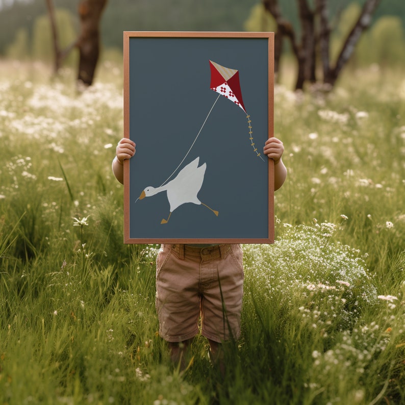 Silly Goose Wall Art, Cute Goose Poster, Dark Blue Nursery Decor, Farm ...