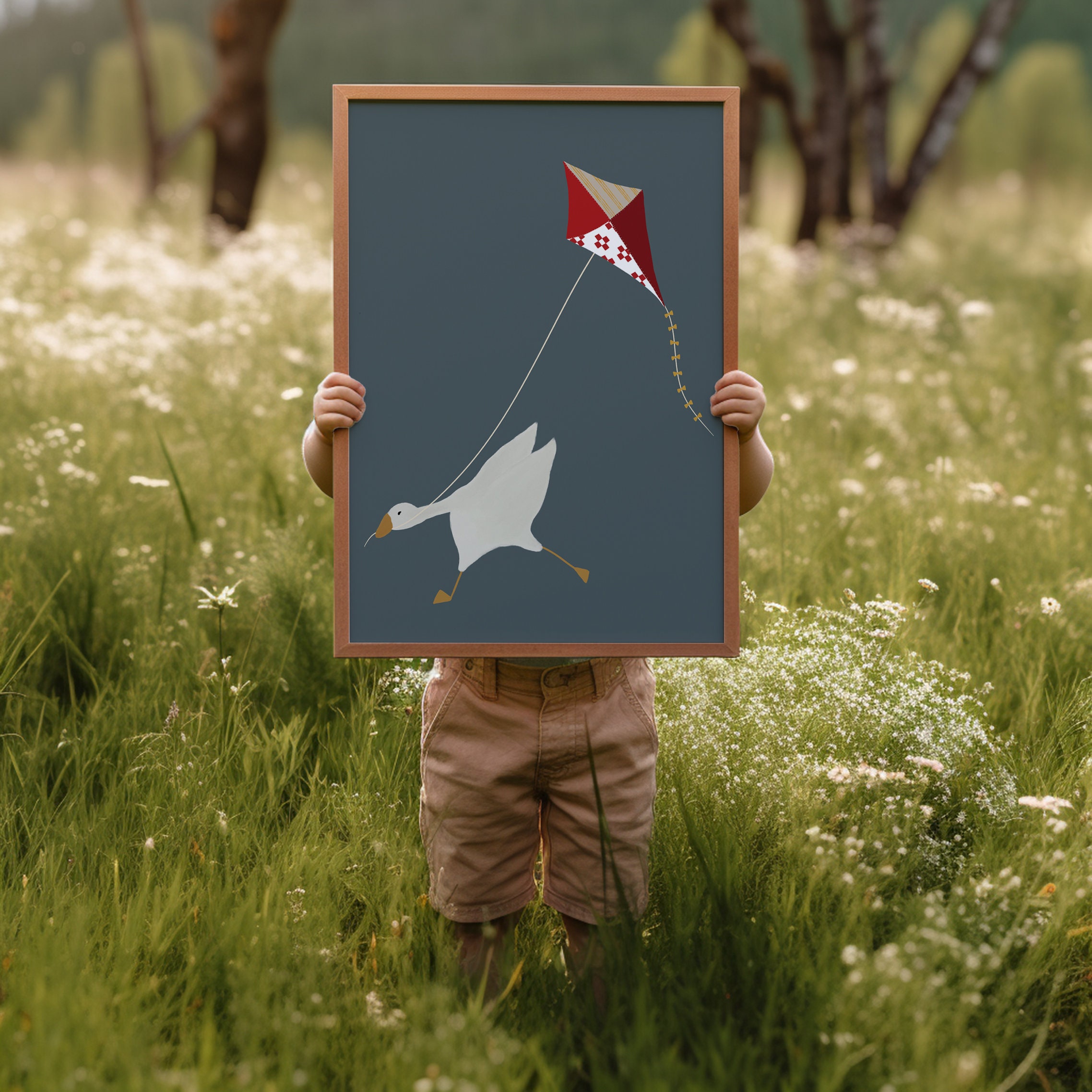 Silly Goose Wall Art, Cute Goose Poster, Dark Blue Nursery Decor, Farm ...