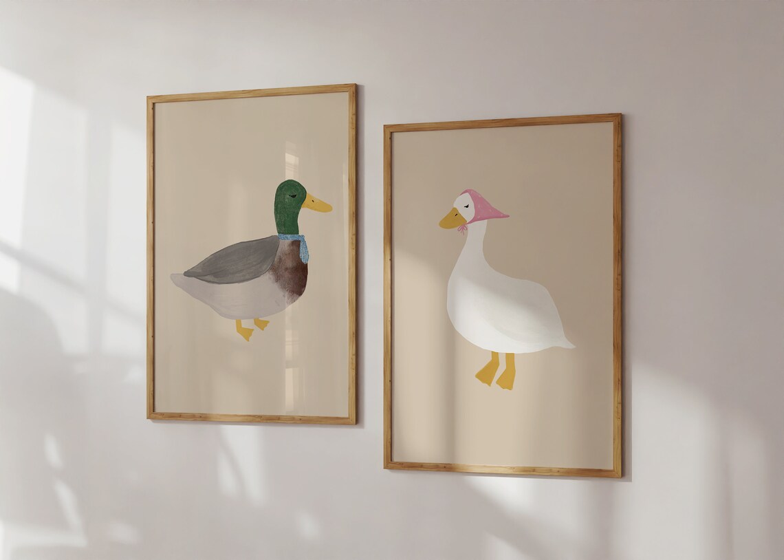 Duck and Goose Wall Art Printable, Girl Room Poster Set of 2 Boy Room ...