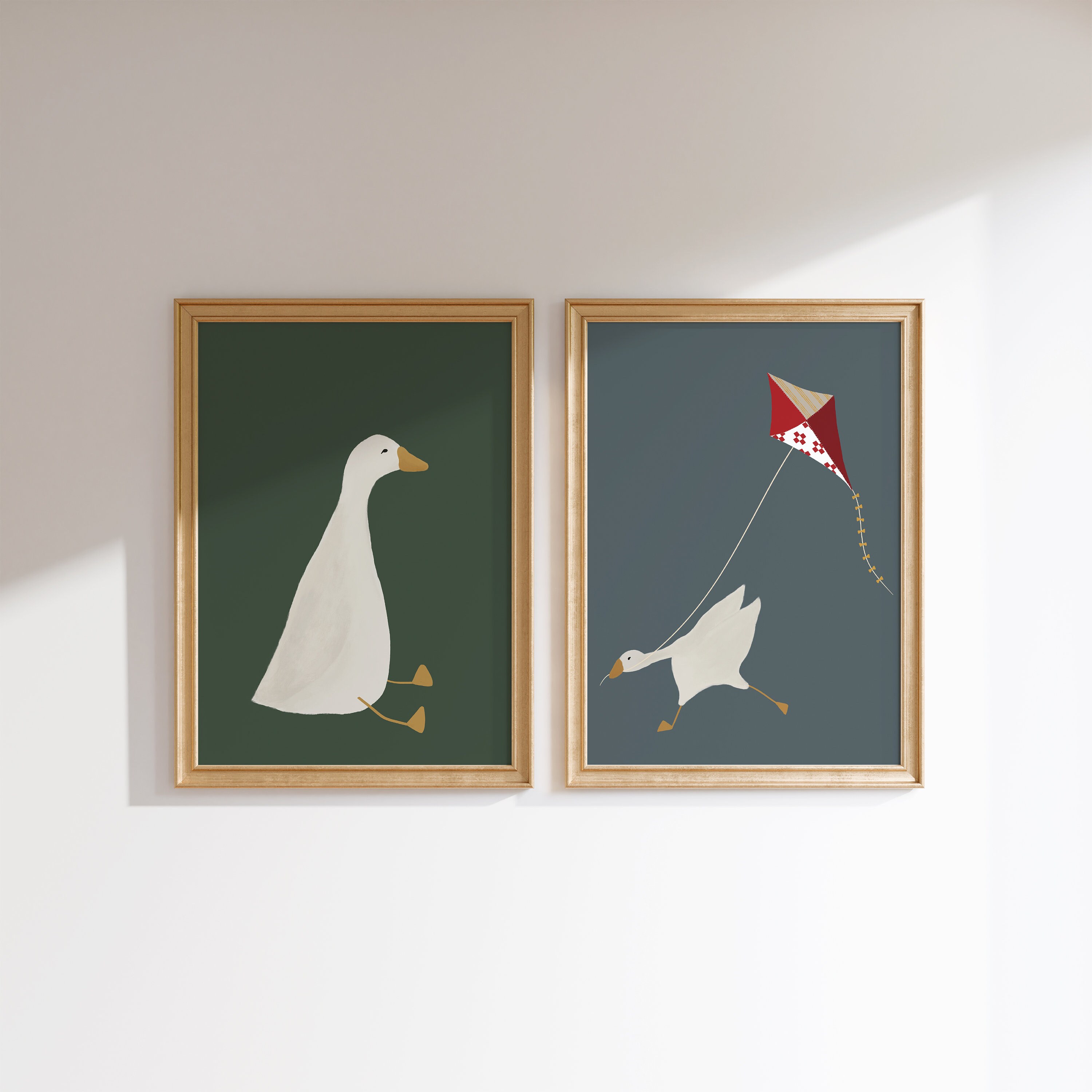 Silly Goose Wall Art Cute Goose Poster Dark Green Boy Nursery Decor ...