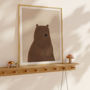 Nursery Bear Wall Art, Kids Room Print, Cute Bear Printable, Beige Bear ...