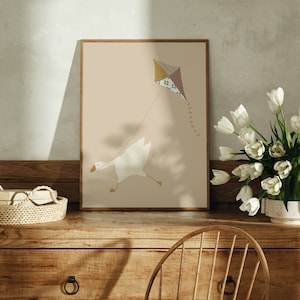 Silly Goose Wall Art, Cute Goose Poster, Beige Nursery Decor, Farm ...