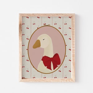 Vintage Goose Print, Grandmillenial Art, Coquette Art, Girl Goose ...