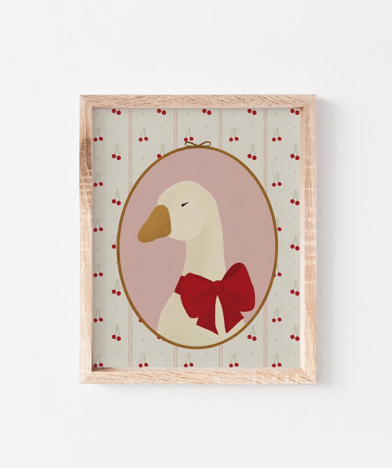 Vintage Goose Print, Grandmillenial Art, Coquette Art, Girl Goose ...