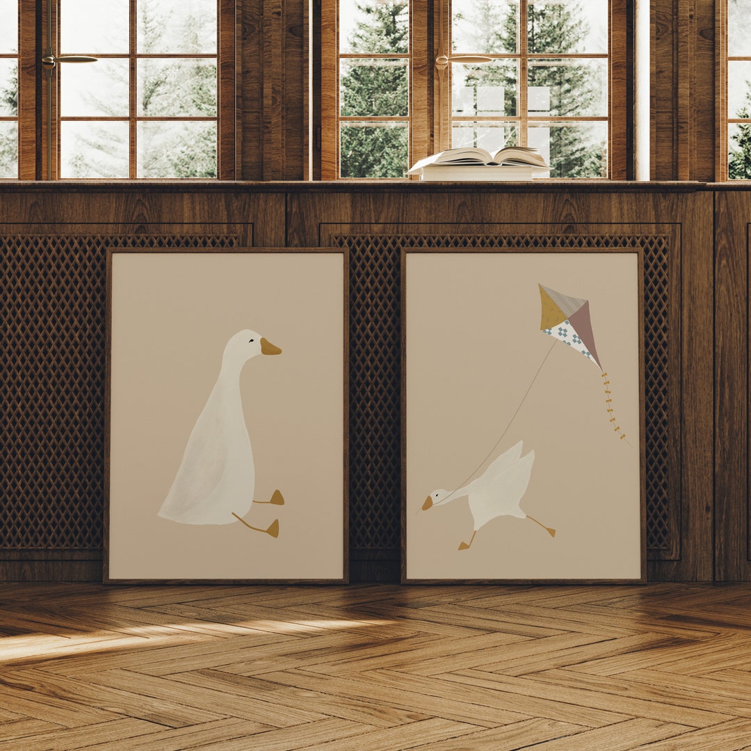Silly Goose Wall Art Cute Goose Poster Beige Nursery Decor Farm Animal ...