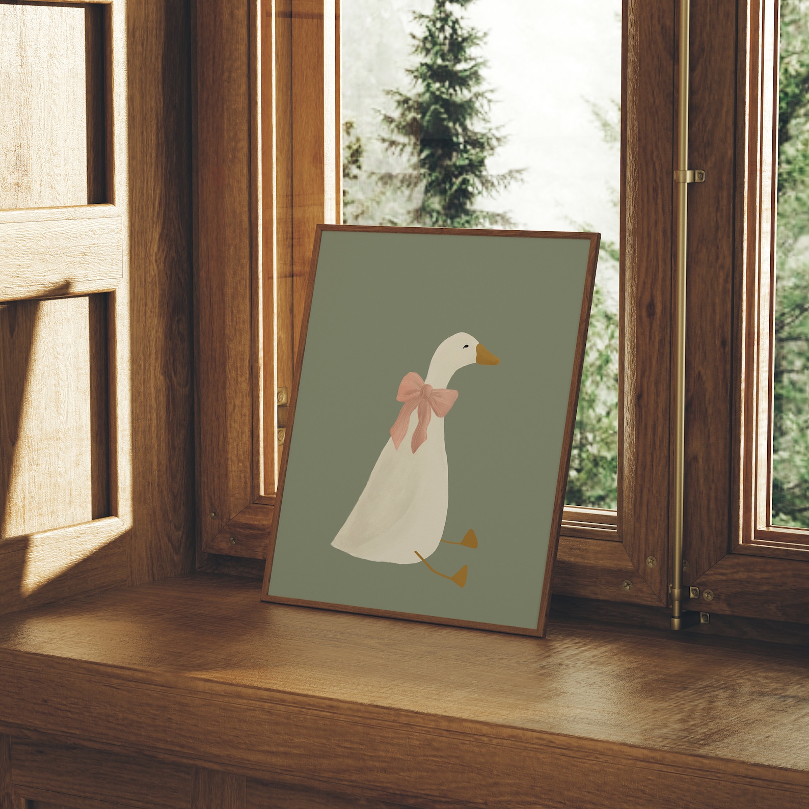 Silly Goose Wall Art Cute Goose Poster Sage Green Nursery Decor Farm ...