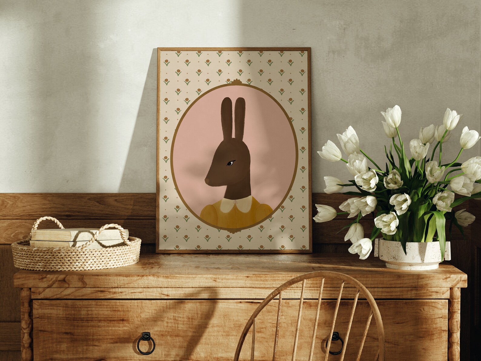 Vintage Rabbit Print, Kids Room Wall Art Woodland, Animal Portrait ...