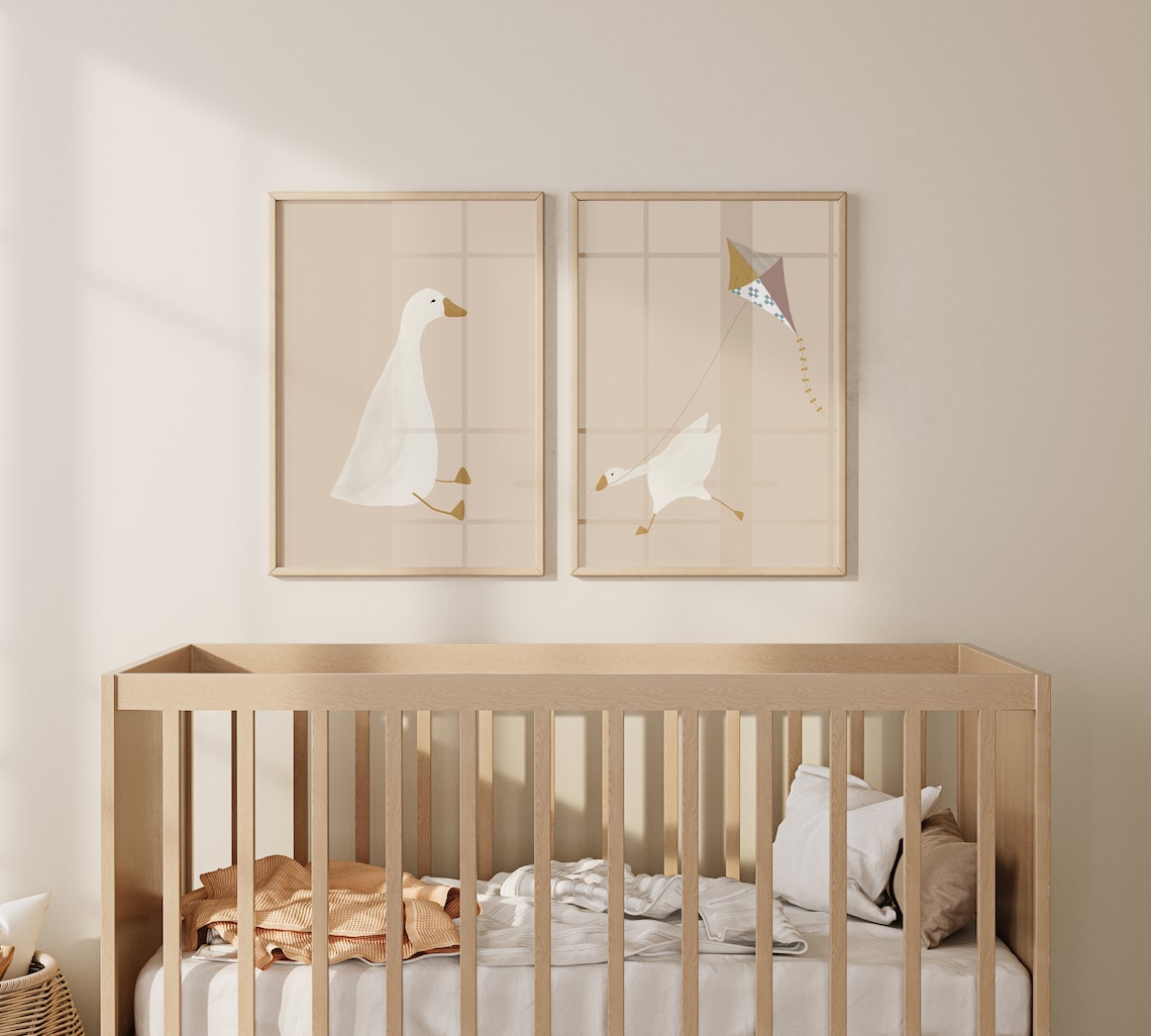 Silly Goose Wall Art Cute Goose Poster Beige Nursery Decor Farm Animal ...