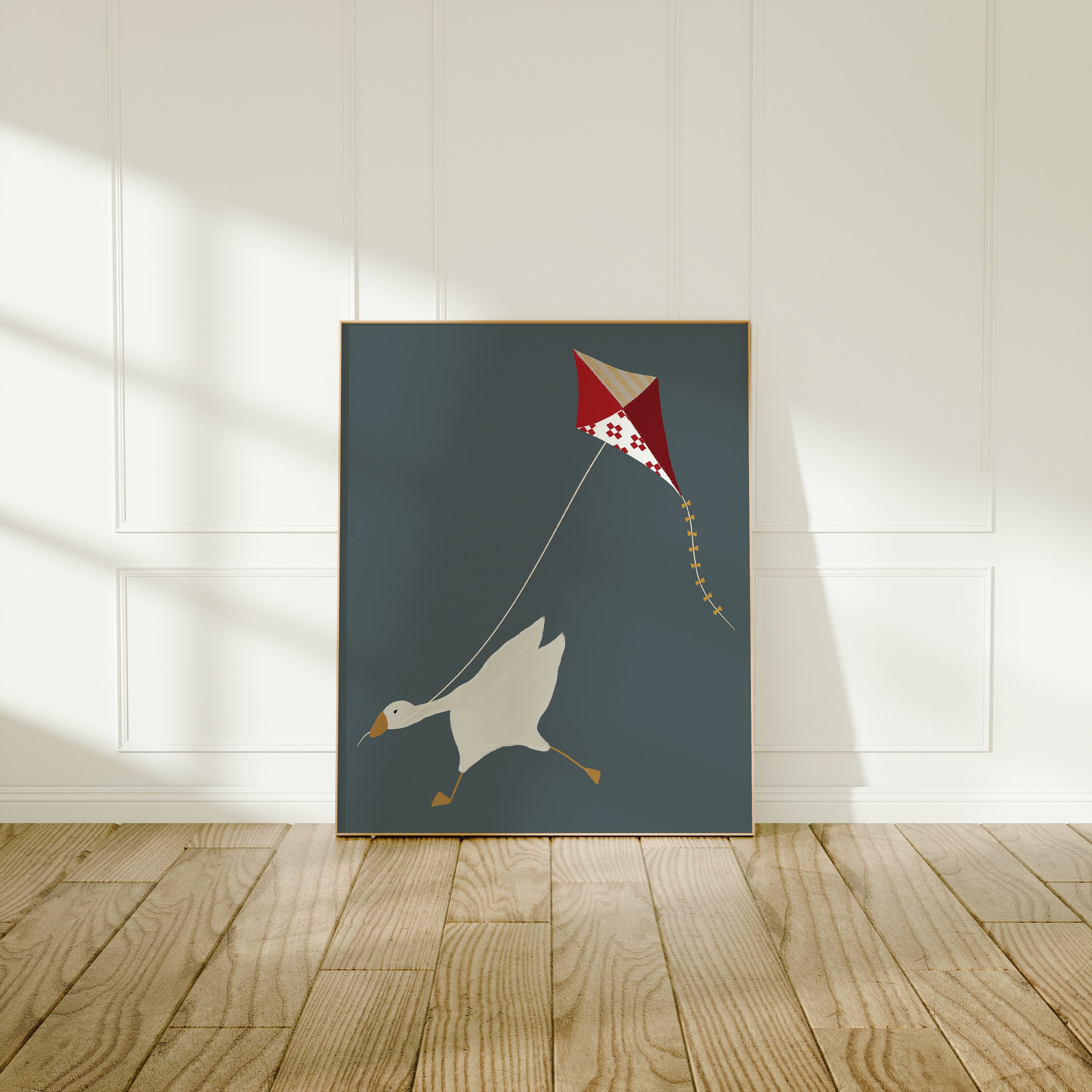 Silly Goose Wall Art, Cute Goose Poster, Dark Blue Nursery Decor, Farm ...