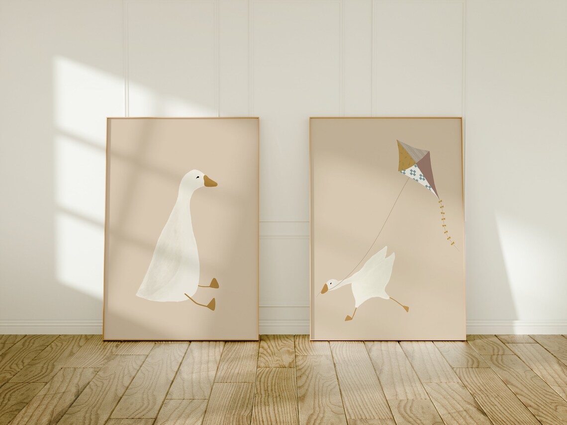 Silly Goose Wall Art Cute Goose Poster Beige Nursery Decor Farm Animal ...