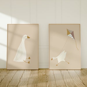 Silly Goose Wall Art Cute Goose Poster Beige Nursery Decor Farm Animal ...