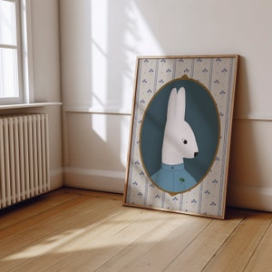 Vintage Rabbit Print, Kids Room Wall Art Woodland, Animal Portrait ...