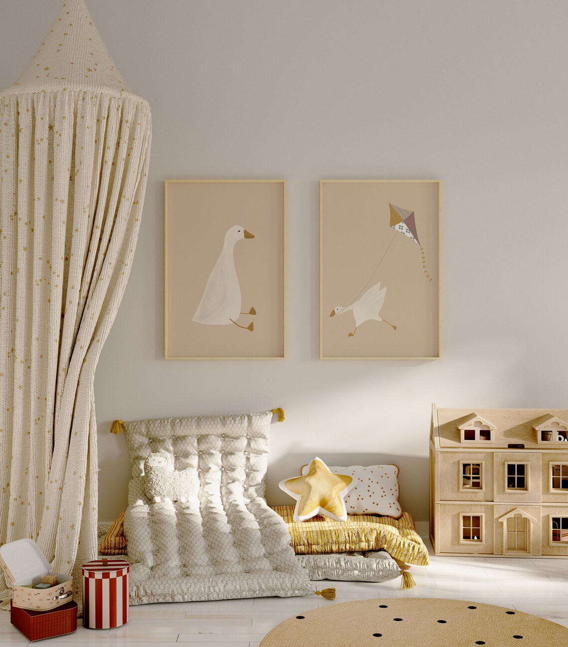 Silly Goose Wall Art Cute Goose Poster Beige Nursery Decor Farm Animal ...