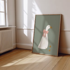 Silly Goose Wall Art Cute Goose Poster Sage Green Nursery Decor Farm ...