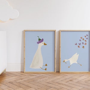 Silly Goose Wall Art, Cute Goose Poster, Blue Girl Nursery Decor, Farm ...