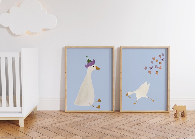 Silly Goose Wall Art, Cute Goose Poster, Blue Girl Nursery Decor, Farm ...