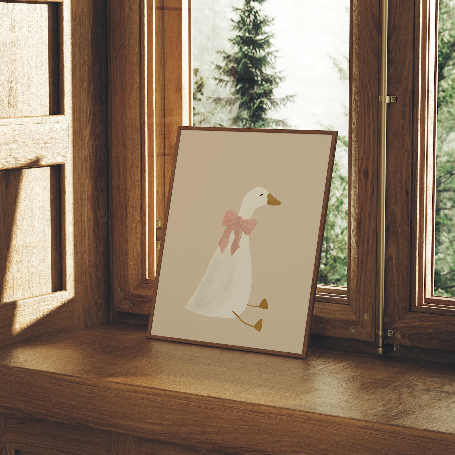 Silly Goose Wall Art Cute Goose Poster Beige Nursery Decor Farm Animal ...