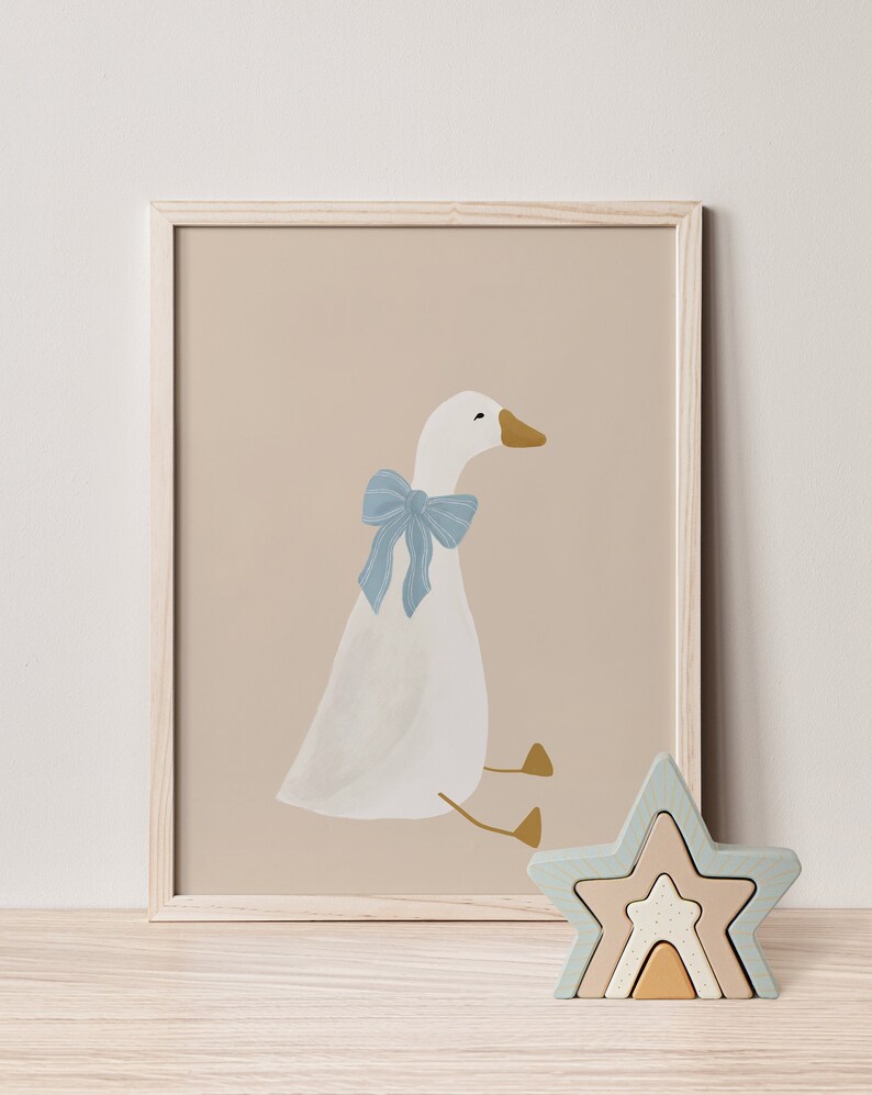 Silly Goose Wall Art Cute Goose Poster Beige Nursery Decor Farm Animal ...