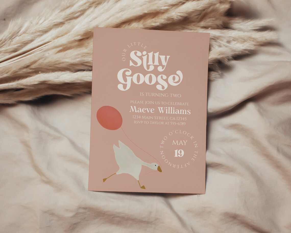 Silly Goose Birthday Invitation, Girl Goose Birthday Invite, Mother ...