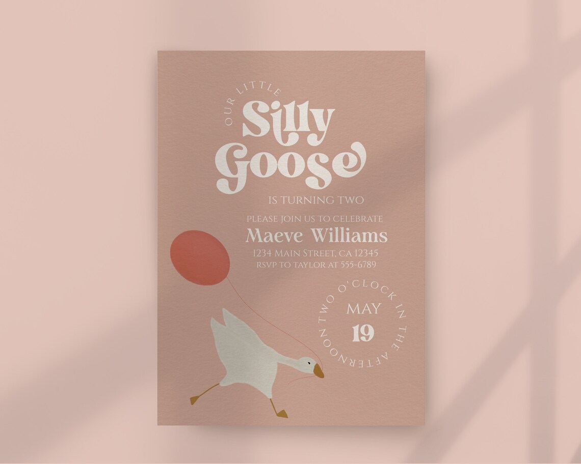 Silly Goose Birthday Invitation, Girl Goose Birthday Invite, Mother ...