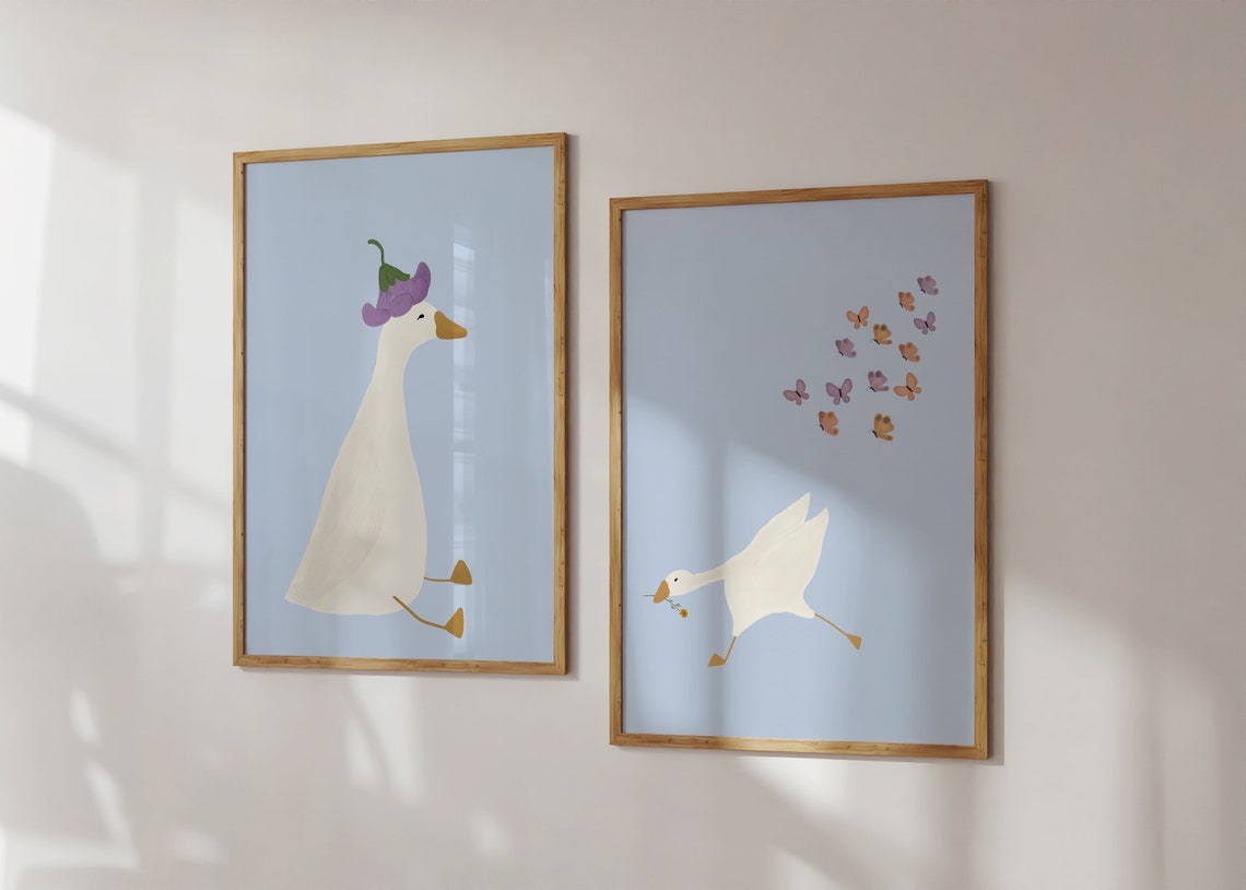 Silly Goose Wall Art, Cute Goose Poster, Blue Girl Nursery Decor, Farm ...