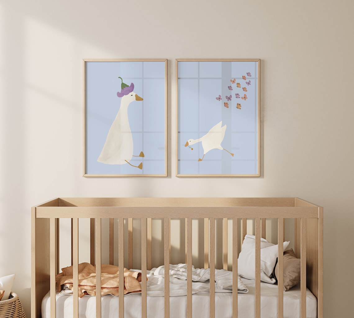 Silly Goose Wall Art, Cute Goose Poster, Blue Girl Nursery Decor, Farm ...