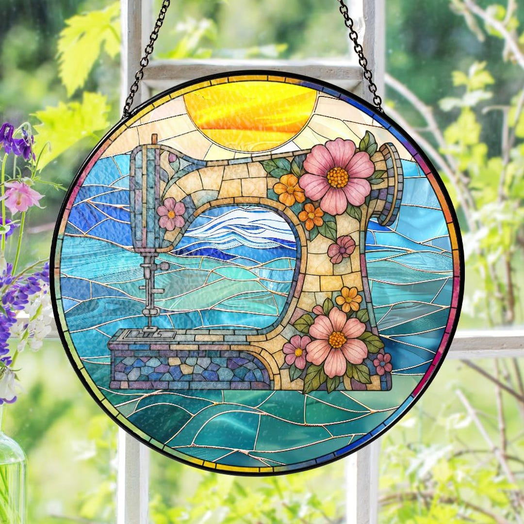 Customiable Sewing Machine Stained Glass Suncatcher, Wild Flower Sewing ...