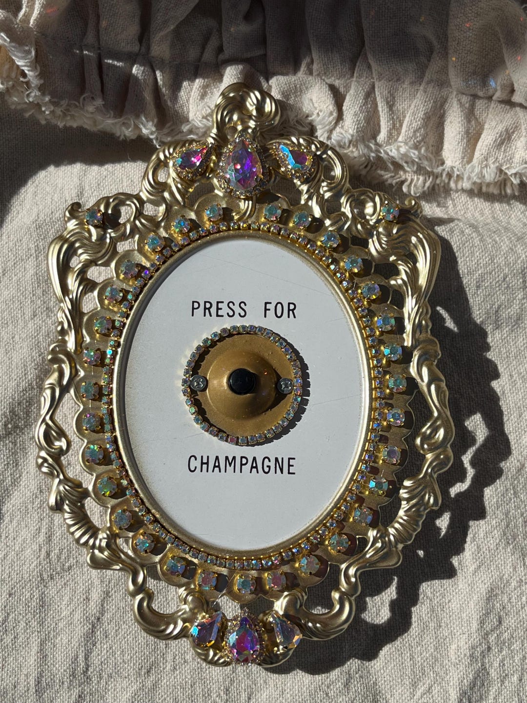 Custom Gold AB Rhinestone Champagne Sign Doorbell Ringing Christmas Bar ...