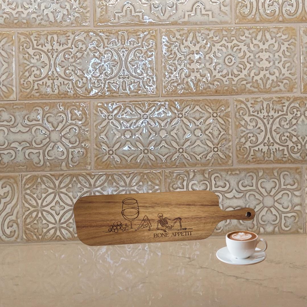 Bone Appetit Skeleton Charcuterie Acacia Wood Serving Board, Gothic ...