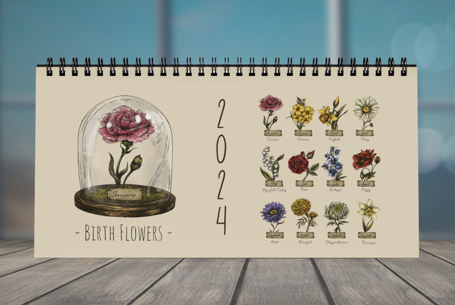 2024 Birth Flower Desktop Calendar Gift for Her Birth Flower Gift 2024 ...