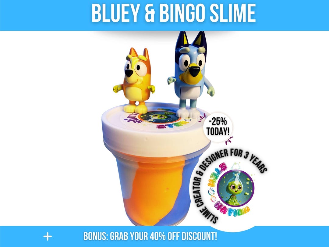 Bluey and Bingo Tri-colored Butter Slime 9oz Orange, Blue, White Slime ...