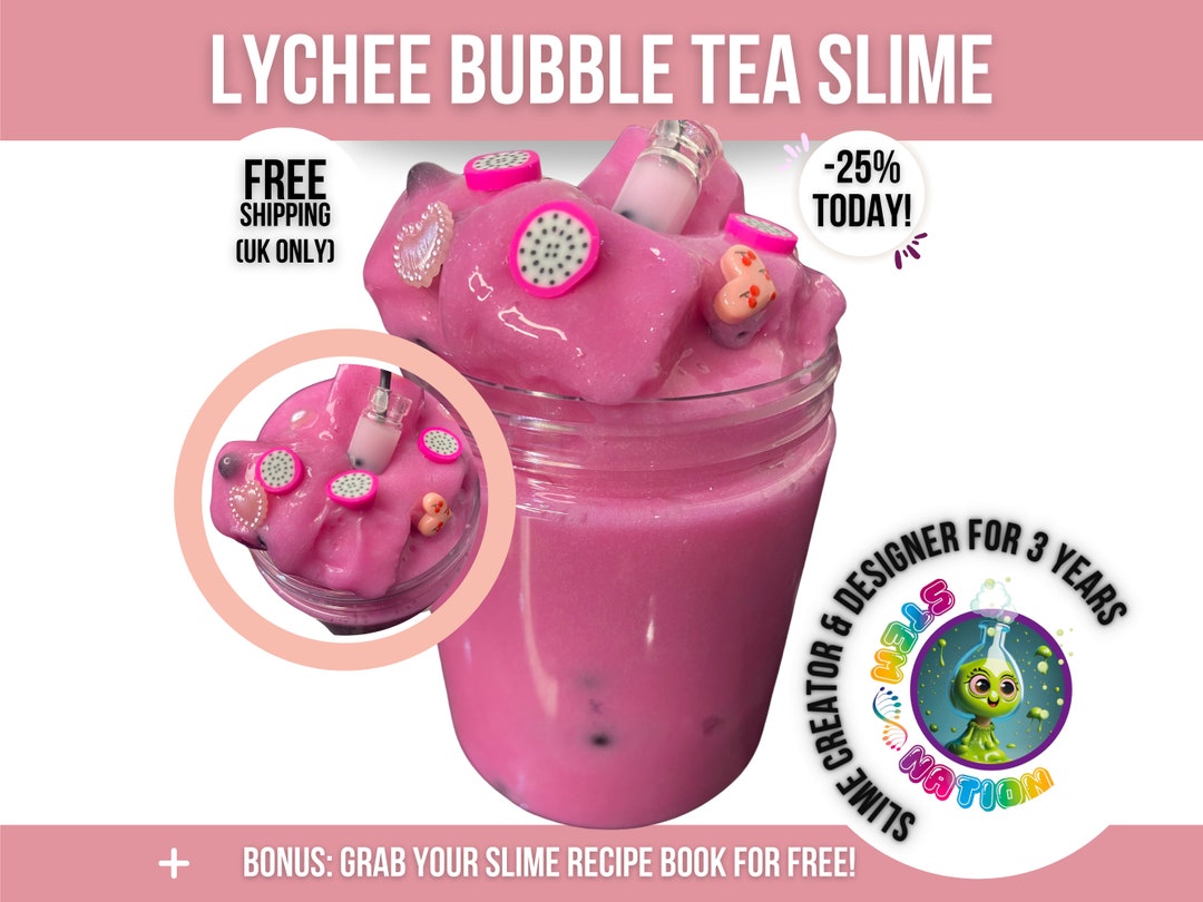 Lychee Bubble Milkshake Slime, Bubble Tea, Jelly Cube Slime, Gift, Asmr ...
