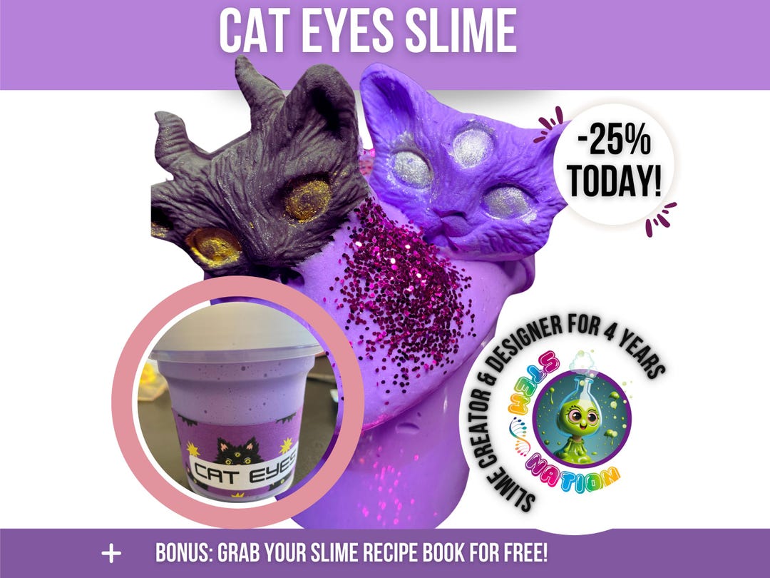 Evil Eye Cat Slime Black and Purple Slime With Cat Charms, Hypnotic ...