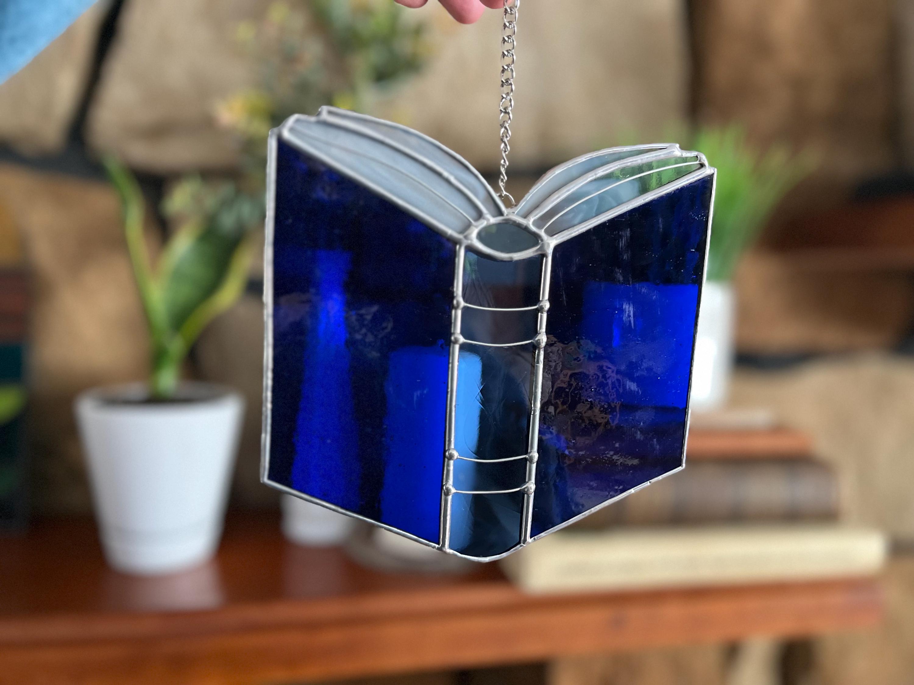 Stained Glass Open Book Suncatcher Window Decor 6” Blue - Etsy
