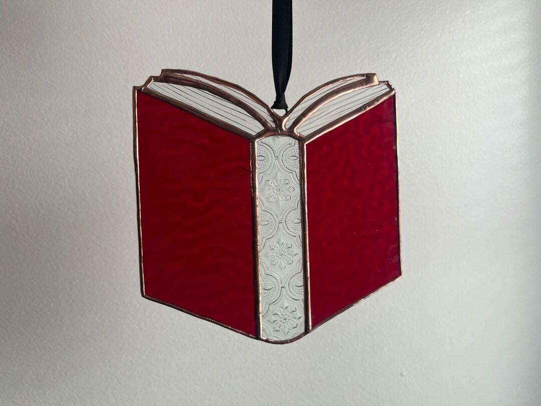 Stained Glass Open Book Suncatcher Window Decor 6” Red - Etsy