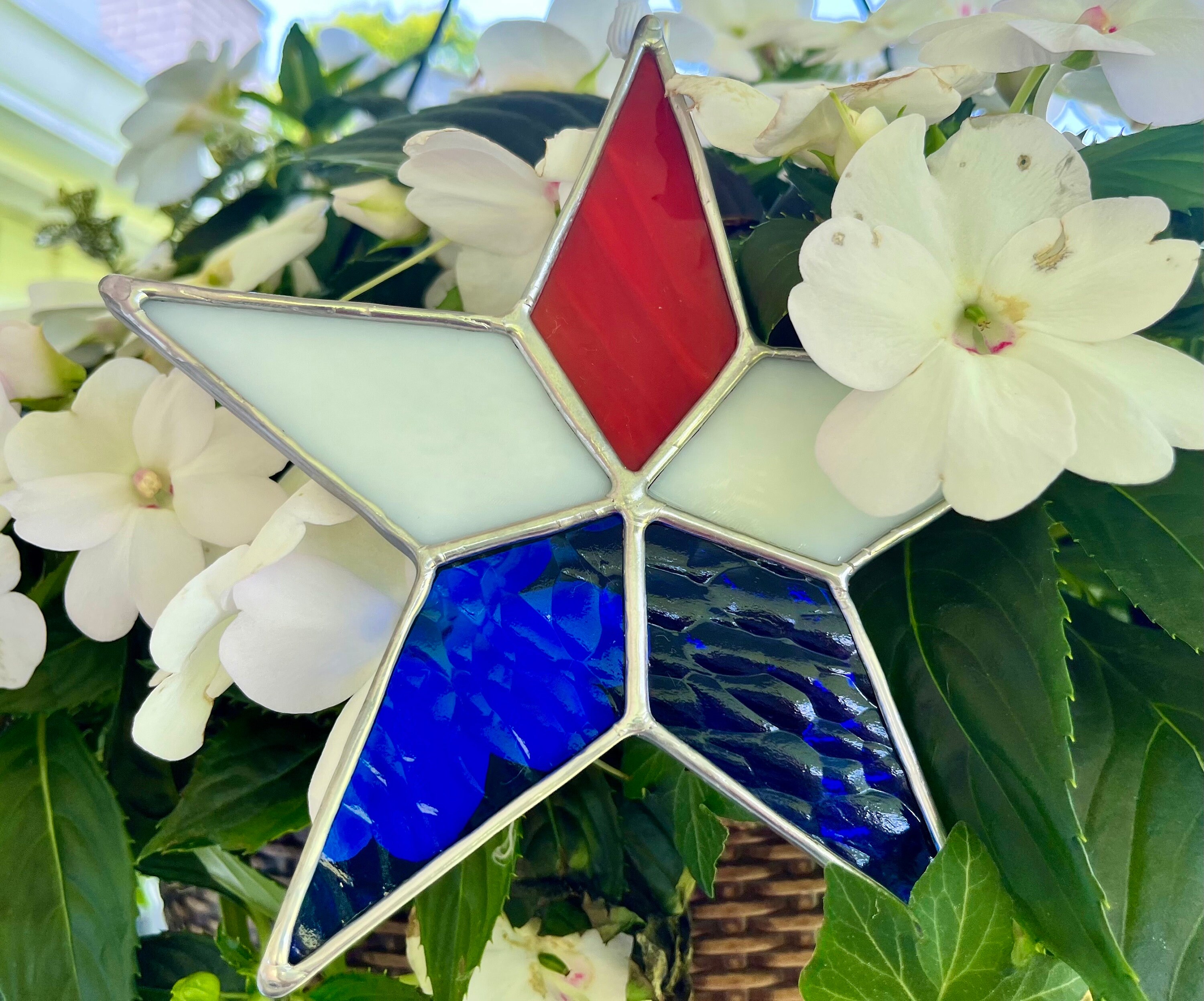 6” Stained Glass Red White and Blue Patriotic Star Window Decor, Wall ...