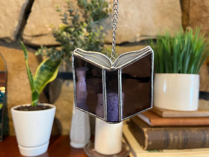 Stained Glass Open Book Suncatcher Window Decor Purple 3” - Etsy