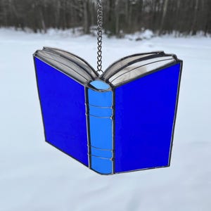 Stained Glass Open Book Suncatcher Window Decor 6” Blue - Etsy