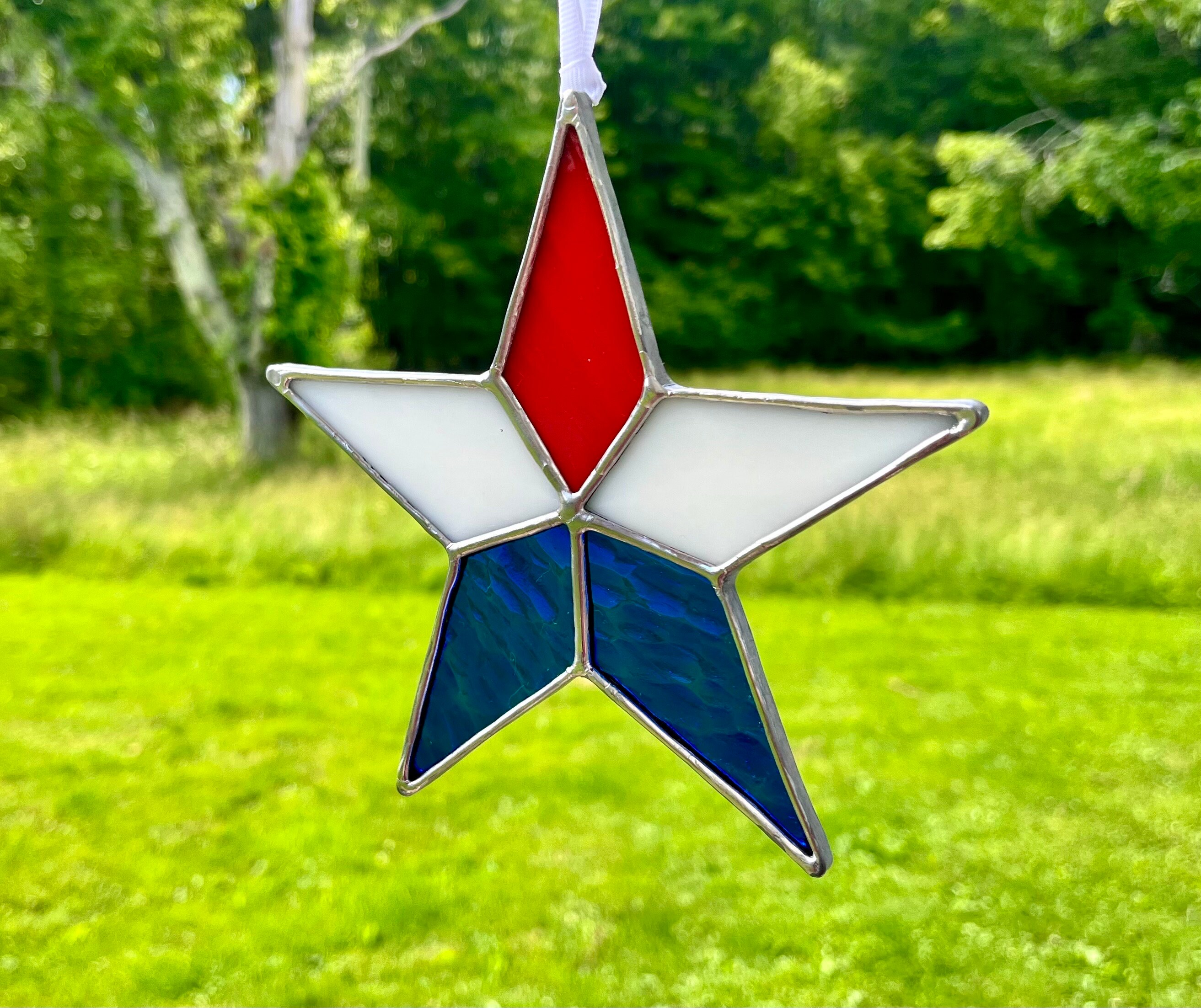 6” Stained Glass Red White and Blue Patriotic Star Window Decor, Wall ...