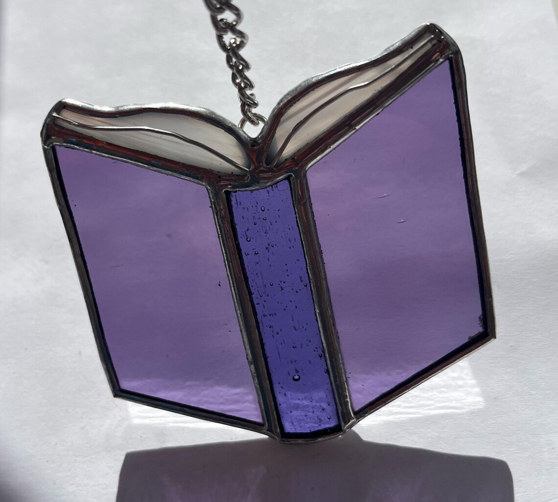 Stained Glass Open Book Suncatcher Window Decor Purple 3” - Etsy