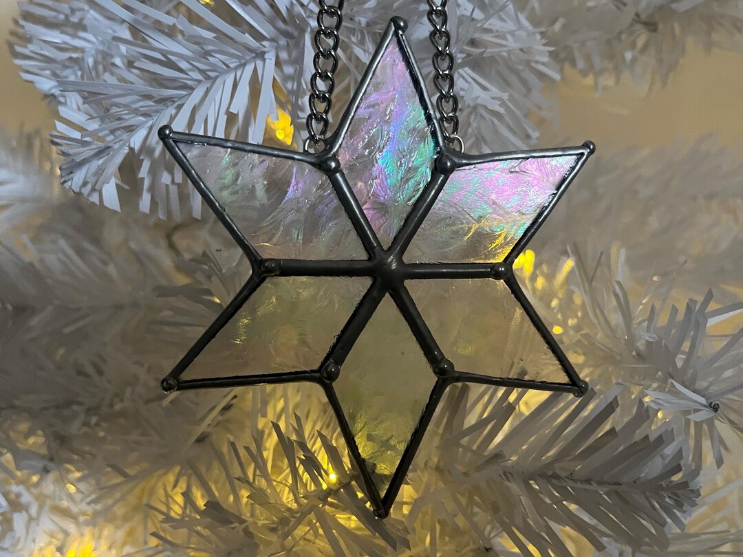 Stained Glass 4” Clear Iridescent Glue Chip Snowflake - Etsy