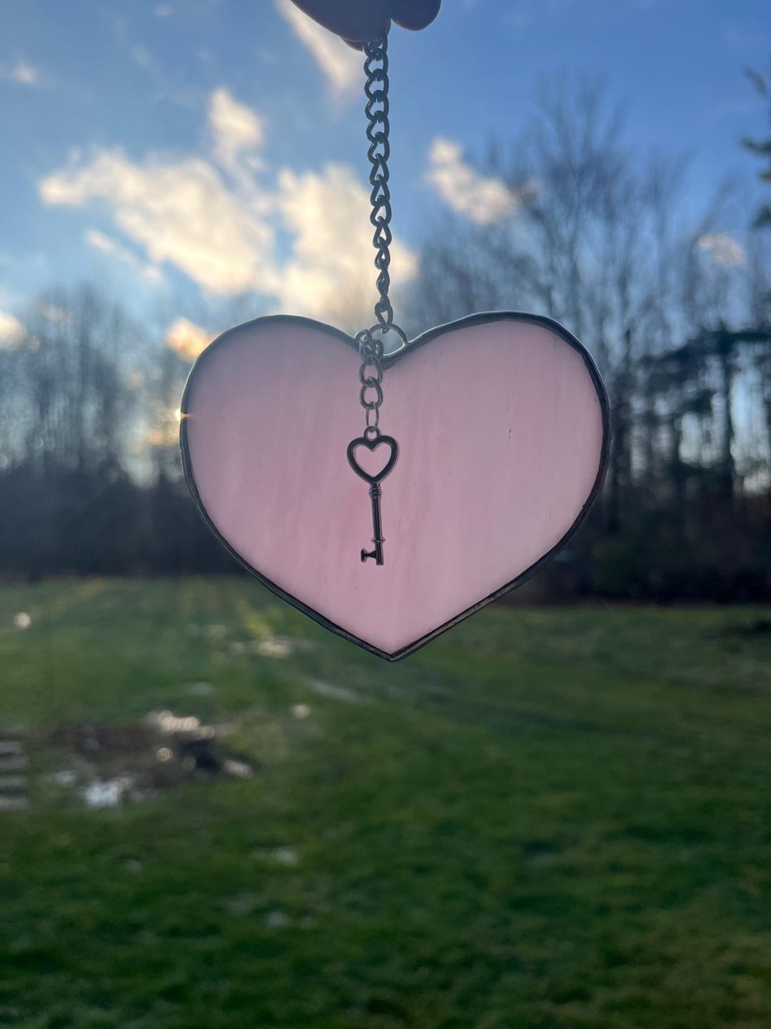 Stained Glass Pink Heart and Key Suncatcher Valentines Decor - Etsy
