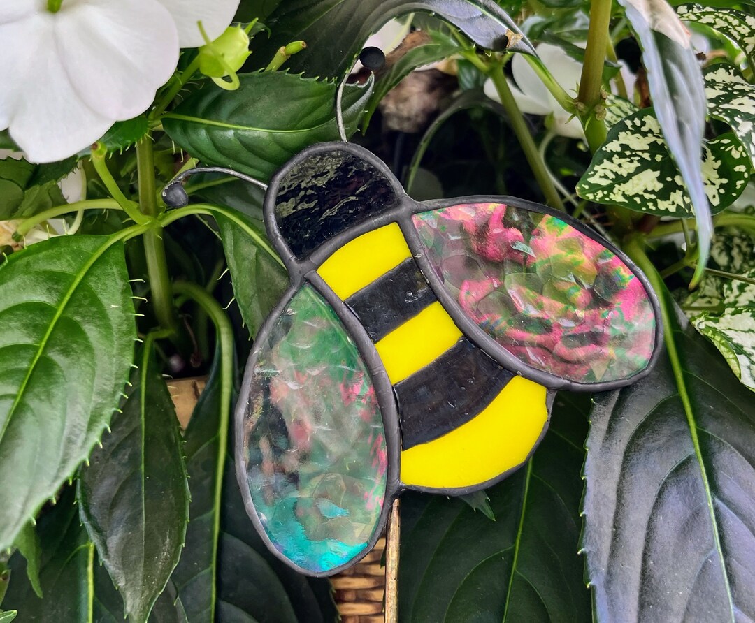 Stained Glass Bumble Bee Planter Stake Garden Decoration for Flower ...
